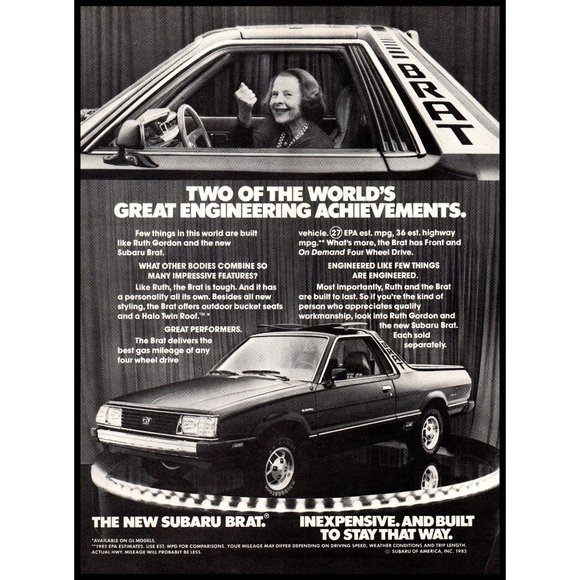 Subaru | Art | 982 Subaru Brat Compact Truck Vintage Print Ad Showroom ...